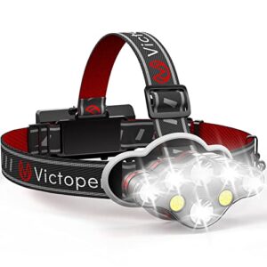 victoper rechargeable headlamp, 8 led 18000 high lumen bright head lamp with red light, lightweight usb head light, 8 mode waterproof head flashlight for outdoor running hunting hiking camping gear