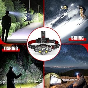 Victoper Rechargeable Headlamp, 8 LED 18000 High Lumen Bright Head Lamp with Red Light, Lightweight USB Head Light, 8 Mode Waterproof Head Flashlight for Outdoor Running Hunting Hiking Camping Gear