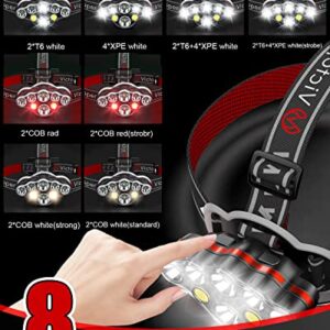 Victoper Rechargeable Headlamp, 8 LED 18000 High Lumen Bright Head Lamp with Red Light, Lightweight USB Head Light, 8 Mode Waterproof Head Flashlight for Outdoor Running Hunting Hiking Camping Gear