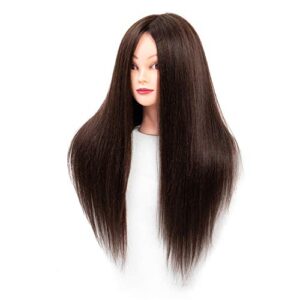 Mannequin Head with Real Hair 60% Straight Training Head with Sturdy Clamp and Tools Cosmetology Mannequin Head for Styling Braid Curly Cut Practice Doll Head Christmas Gift(4# Makeup)