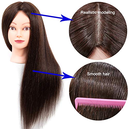 Mannequin Head with Real Hair 60% Straight Training Head with Sturdy Clamp and Tools Cosmetology Mannequin Head for Styling Braid Curly Cut Practice Doll Head Christmas Gift(4# Makeup)