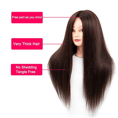 Mannequin Head with Real Hair 60% Straight Training Head with Sturdy Clamp and Tools Cosmetology Mannequin Head for Styling Braid Curly Cut Practice Doll Head Christmas Gift(4# Makeup)