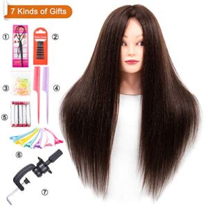 Mannequin Head with Real Hair 60% Straight Training Head with Sturdy Clamp and Tools Cosmetology Mannequin Head for Styling Braid Curly Cut Practice Doll Head Christmas Gift(4# Makeup)