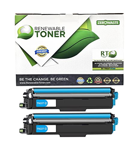 Renewable Toner Compatible Toner Cartridge Replacement for Brother TN227C TN227 Printers HL-L3210 HL-L3230 HL-L3270 HL-L3290 MFC-L3710 MFC-L3750 MFC-L3770 (Pack of 2 Cyan)