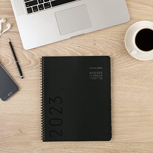 AT-A-GLANCE 2023 Weekly & Monthly Planner, 8-1/4" x 11", Large, Monthly Tabs, Faux Leather, Contemporary Lite, Black (7095XL05)