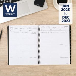 AT-A-GLANCE 2023 Weekly & Monthly Planner, 8-1/4" x 11", Large, Monthly Tabs, Faux Leather, Contemporary Lite, Black (7095XL05)