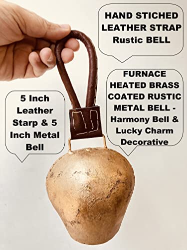 Giant Rustic Cow Bell Huge Harmony Vintage Swiss Style Bell Lucky Christmas Hanging Bell Handmade Brass Coated