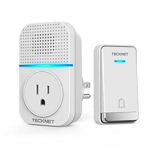 TECKNET Self-Powered Wireless Doorbells for Home, 1300ft No Battery Need Waterproof Door Bell Push Button Chime Kit, Cordless Plug in Classroom Doorbell with 32 Chimes/LED Light/5-Level Volume