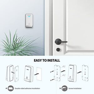 TECKNET Self-Powered Wireless Doorbells for Home, 1300ft No Battery Need Waterproof Door Bell Push Button Chime Kit, Cordless Plug in Classroom Doorbell with 32 Chimes/LED Light/5-Level Volume