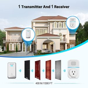 TECKNET Self-Powered Wireless Doorbells for Home, 1300ft No Battery Need Waterproof Door Bell Push Button Chime Kit, Cordless Plug in Classroom Doorbell with 32 Chimes/LED Light/5-Level Volume