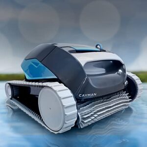 dolphin cayman automatic robotic pool cleaner with single button operation and large capacity top load filter basket ideal for in-ground swimming pools up to 33 feet