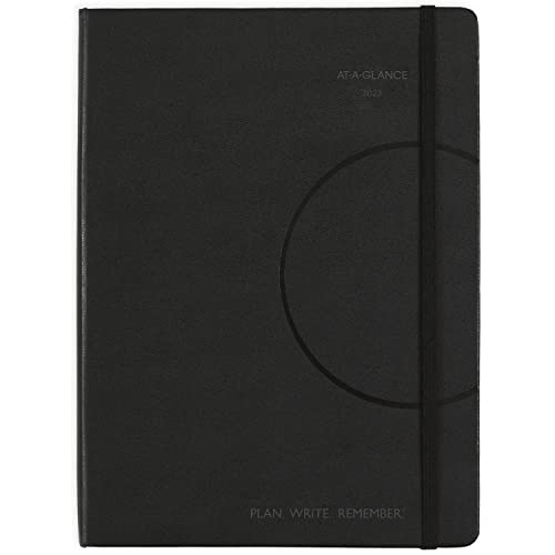 AT-A-GLANCE 2023 Weekly & Monthly Planner, Plan. Write. Remember, Hourly Appointment Book, 7-1/2" x 10", Large, Pocket, Bungee Closure, Black (70695005)