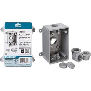 bell psb37550gy single-gang weatherproof three 1/2 in. or 3/4 in. threaded outlets, 2 in, gray