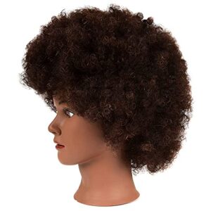 Morris African American Mannequin Head With 100% Human Hair Hairdresser Manikin Curly hair Head Training Head Cosmetology Doll Head for Practice Styling Braiding with Clamp Stand