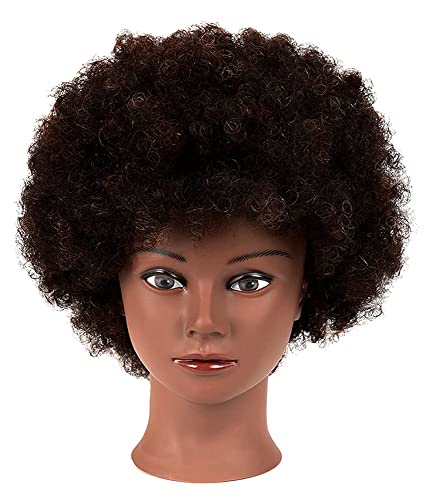 Morris African American Mannequin Head With 100% Human Hair Hairdresser Manikin Curly hair Head Training Head Cosmetology Doll Head for Practice Styling Braiding with Clamp Stand