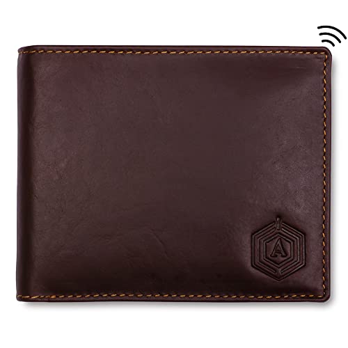 Arista Vault Men's Finder Smart Wallet with GPS Tracking & Bluetooth Mobile Connect Leather Wallet (Brown) RFID Protected