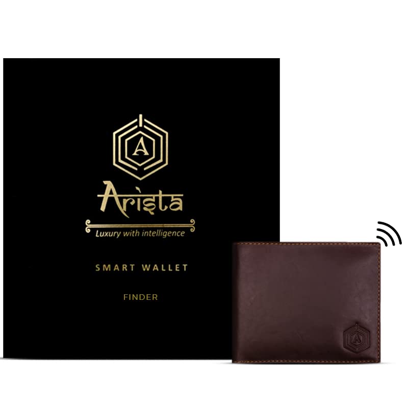 Arista Vault Men's Finder Smart Wallet with GPS Tracking & Bluetooth Mobile Connect Leather Wallet (Brown) RFID Protected