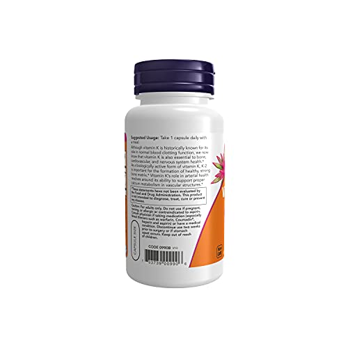 NOW Supplements, Vitamin K-2 100 mcg, Menaquinone-4 (MK-4), Supports Bone Health*, 100 Veg Capsules