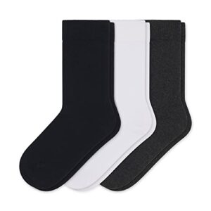 sugar free sox health & comfort womens diabetic crew socks 3 pack (9-11, black/white/grey)