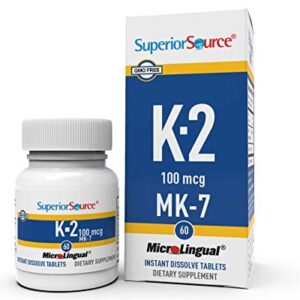 Superior Source Vitamin K2 MK-7 (Menaquinone-7), 100 mcg, Quick Dissolve Sublingual Tablets, 60 Count, Healthy Bones and Arteries, Immune & Cardiovascular Support, Assists Protein Synthesis, Non-GMO