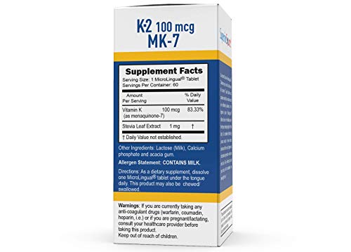 Superior Source Vitamin K2 MK-7 (Menaquinone-7), 100 mcg, Quick Dissolve Sublingual Tablets, 60 Count, Healthy Bones and Arteries, Immune & Cardiovascular Support, Assists Protein Synthesis, Non-GMO