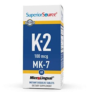 Superior Source Vitamin K2 MK-7 (Menaquinone-7), 100 mcg, Quick Dissolve Sublingual Tablets, 60 Count, Healthy Bones and Arteries, Immune & Cardiovascular Support, Assists Protein Synthesis, Non-GMO