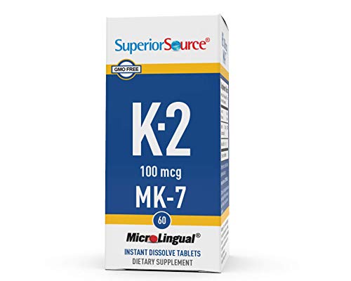 Superior Source Vitamin K2 MK-7 (Menaquinone-7), 100 mcg, Quick Dissolve Sublingual Tablets, 60 Count, Healthy Bones and Arteries, Immune & Cardiovascular Support, Assists Protein Synthesis, Non-GMO