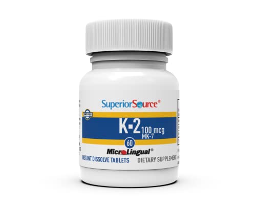 Superior Source Vitamin K2 MK-7 (Menaquinone-7), 100 mcg, Quick Dissolve Sublingual Tablets, 60 Count, Healthy Bones and Arteries, Immune & Cardiovascular Support, Assists Protein Synthesis, Non-GMO