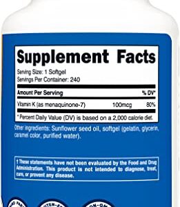 Nutricost Vitamin K2 MK-7 100 mcg, 240 Softgels - Gluten Free and Non-GMO MK7