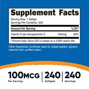 Nutricost Vitamin K2 MK-7 100 mcg, 240 Softgels - Gluten Free and Non-GMO MK7