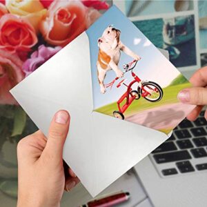 NobleWorks - 1 Adorable Birthday Card Funny - Pet Dog Animal Humor, Bday Notecard with Envelope - Dog on Trike C3204BDG