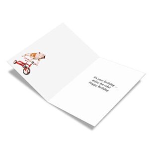 NobleWorks - 1 Adorable Birthday Card Funny - Pet Dog Animal Humor, Bday Notecard with Envelope - Dog on Trike C3204BDG