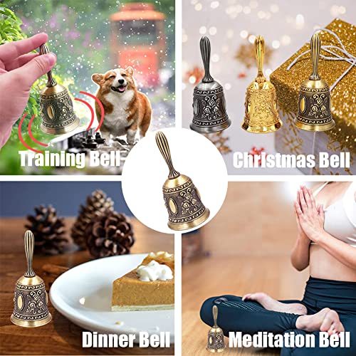 Hourwof Hand Bell,Metal Dinner Bell Decorative Wedding Bells Service Bell Call Bell Christmas Bell,Gold