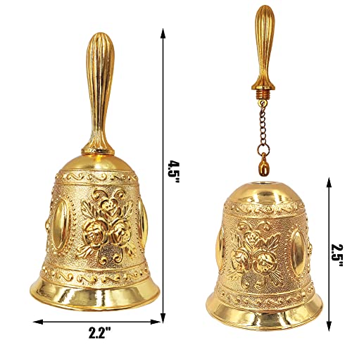 Hourwof Hand Bell,Metal Dinner Bell Decorative Wedding Bells Service Bell Call Bell Christmas Bell,Gold