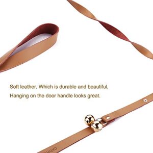 CATHYLIFE Leather Dog Doorbells for Door Knob/Potty Training/Go Outside, Length Adjustment Copper Dog Bell, Housetraining Hanging Bell, Brown Leather Golden Bells.