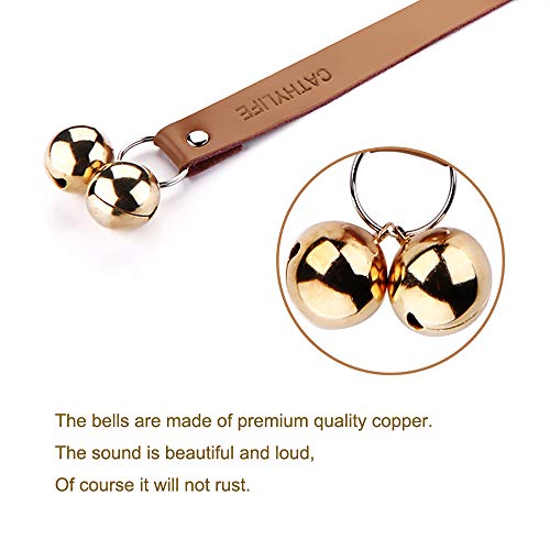 CATHYLIFE Leather Dog Doorbells for Door Knob/Potty Training/Go Outside, Length Adjustment Copper Dog Bell, Housetraining Hanging Bell, Brown Leather Golden Bells.