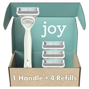 joy razors for women, 1 handle, 4 razor blade refills, teal, lubrastrip to help avoid skin irritation