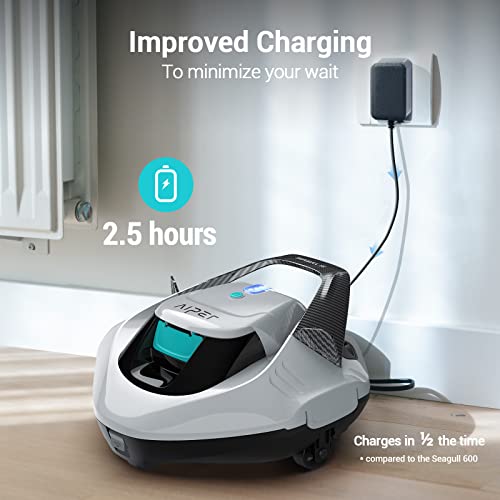 (2023 New) AIPER Seagull SE Cordless Robotic Pool Cleaner, Pool Vacuum Lasts 90 Mins, LED Indicator, Self-Parking, Ideal for Above/In-Ground Flat Pools up to 40 Feet - White