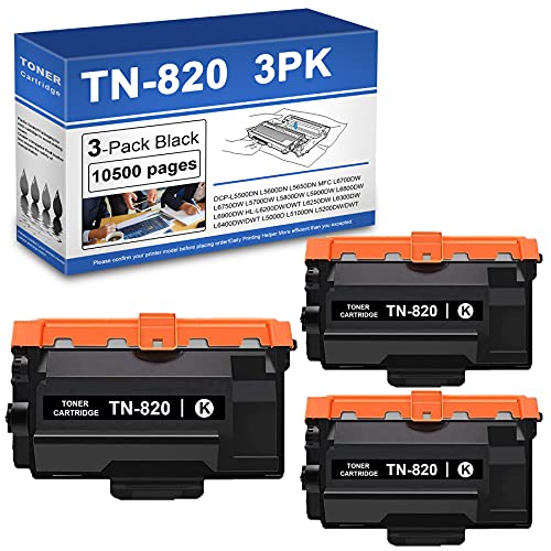 LKKJ 3 Pack TN-820 Toner Cartridge Compatible TN820 Toner Cartridge Replacement for Brother DCP-L5500DN L5600DN L5650DN MFC-L6700DW HL-L6200DW/DWT Printer Toner., Black