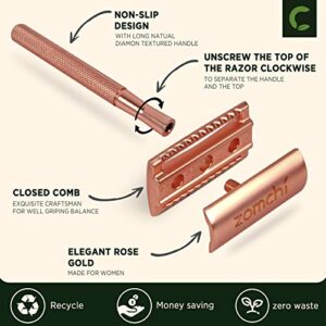 Double Edge Safety Razor for Women, Safety Razor with 5 Blades, Women Razor with a Delicate Box, Fits All Double Edge Razor Blades,Free of Plastic (Rose Gold)