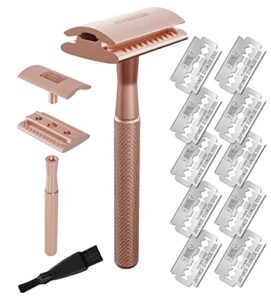 viking revolution double edge safety razor for women rose gold – single blade razors for women reusable razor women – safety razor women stainless steel razor metal razor w/10 double edge razor blades