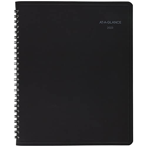 AT-A-GLANCE 2023 Monthly Planner, QuickNotes, 7" x 8-3/4", Medium, Monthly Tabs, Pocket, Black (760805)