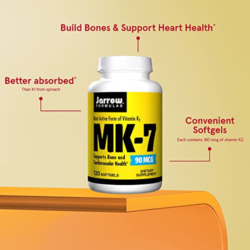 Jarrow Formulas MK-7 Softgel 90 mcg - Superior Vitamin K Product for Building Strong Bones - Dietary Supplement Supports Heart & Cardiovascular Health - 120 Servings (PACKAGING MAY VARY)