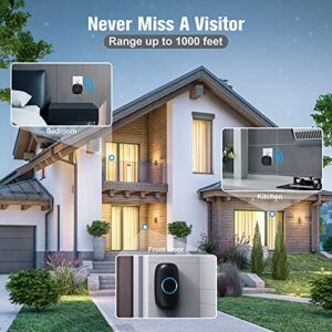 SECRUI Wireless Doorbell with 2 Receivers, Waterproof Mini Doorbell 1,000ft Range 110dB Mute Mode 58 Door Chimes & Colorful LED Flashing - Black