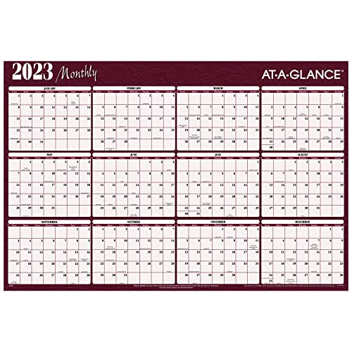 AT-A-GLANCE 2023 Erasable Calendar, Dry Erase Wall Planner, 48" x 32", Jumbo, Horizontal, Reversible, Red (A152)