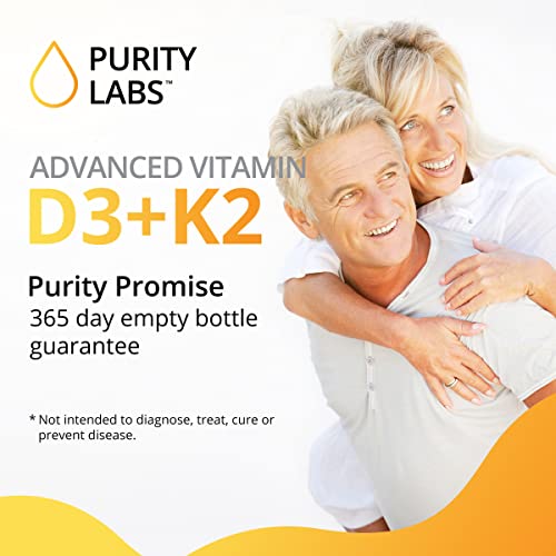 Purity Labs Vitamin D3 + K2 - Immune Support Supplement Enhanced with Bioperine - Vegan Supplements for Daily Defense, Bone, Muscle, and Skin Health - 120 Capsules