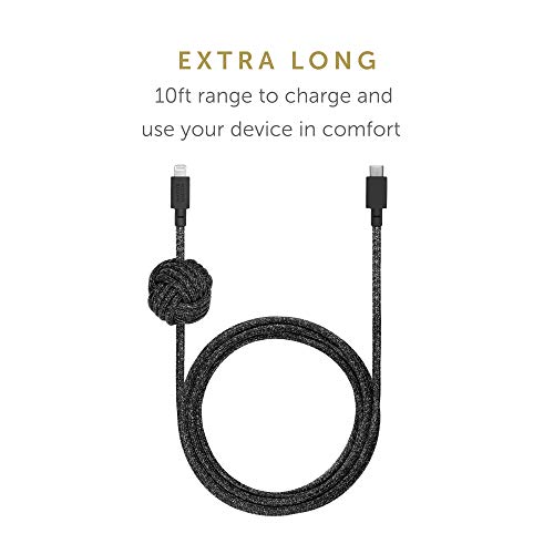 Native Union Night Cable - 10ft Ultra-Strong Reinforced Durable USB-C to Lightning [MFi Certified] Charging Cable with Weighted Knot Compatible with iPhone 14, iPhone 13 and Earlier (Cosmos)