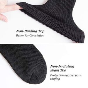 +MD Non-Binding Diabetic Socks for Men Women-6 Pairs Medical Circulatory Crew Socks with Cushion Sole Black 13-15