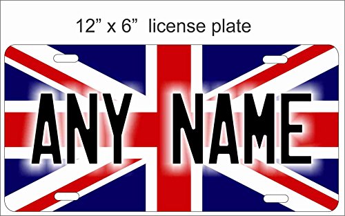 ATD British Flag Union Jack License Plate for Automobile 12" x 6" Personalized with Your Text Custom Vanity Novelty Decorative Aluminum Sign