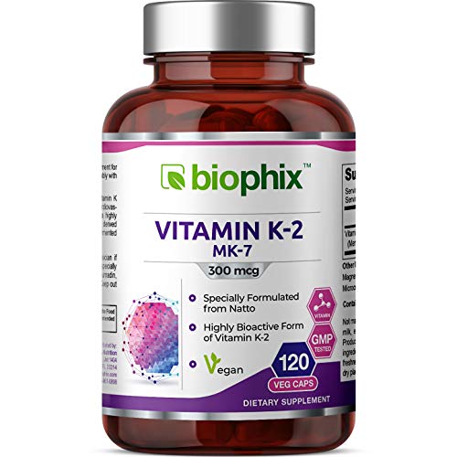 biophix Vitamin K2 MK-7 - 300 mcg 120 Vcaps - High-Potency Supports Strong Bones Immune Health and D-3